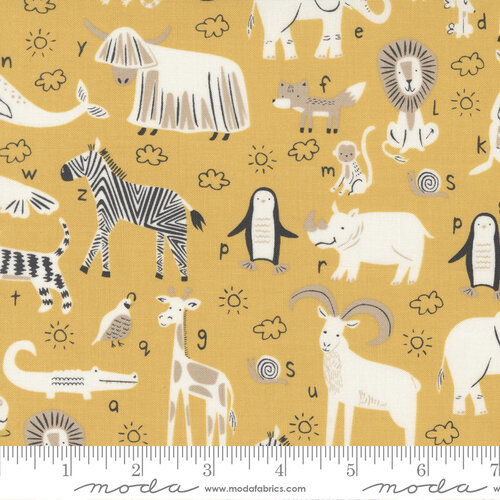 Stacy Iest Hsu ABC XYZ Yellow - Alphabet Animals - Quilt Fabric - 123Stitch
