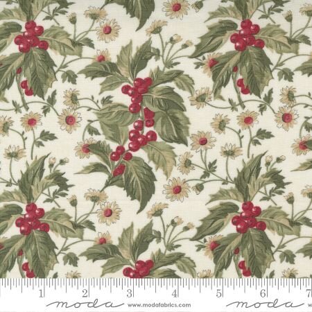 3 Sisters Poinsettia Plaza Cream - Holly Berry - Quilt Fabric - 123Stitch