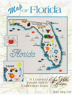 Sue Hillis Florida Map - Cross Stitch Pattern - 123Stitch