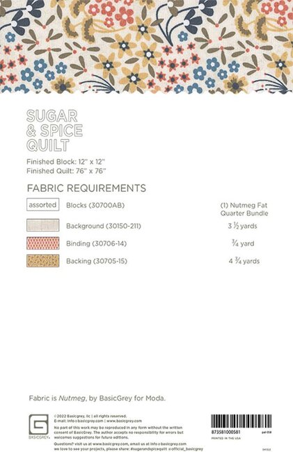 BasicGrey Sugar and Spice - Quilt Pattern - 123Stitch