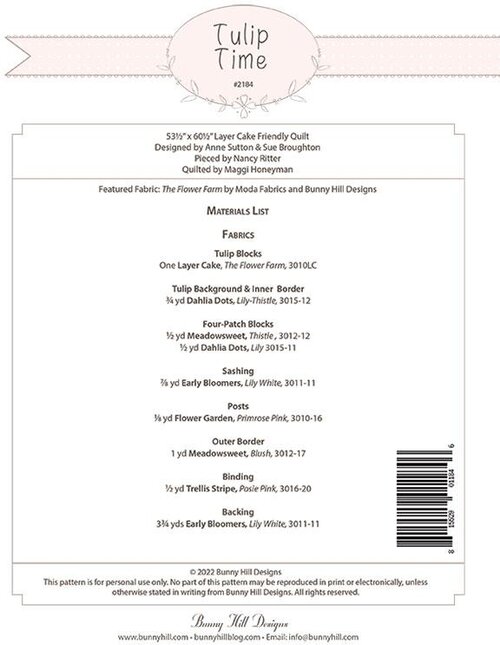 Bunny Hill Designs Tulip Time - Quilt Pattern - 123Stitch