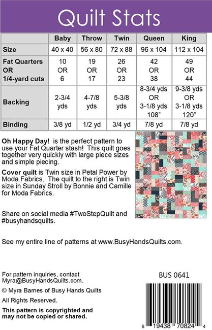 Busy Hands Quilts Oh Happy Day - Quilt Pattern - 123Stitch