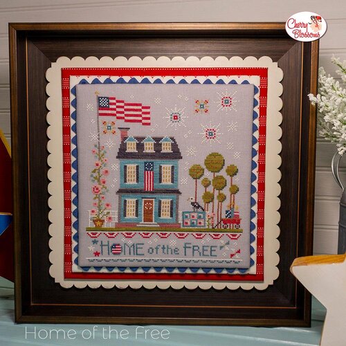 Cherry Blossoms Home Of The Free - Patriotic Cross Stitch Pattern - 123Stitch