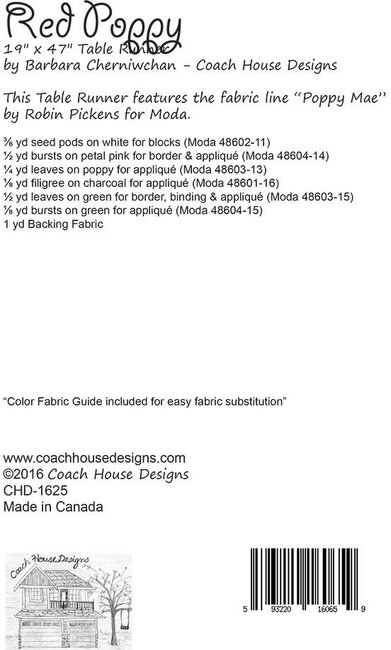 Coach House Designs Red Poppy - Quilt Pattern - 123Stitch
