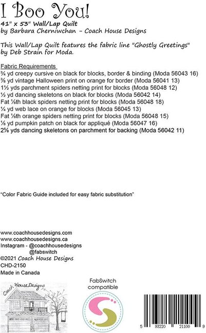 Coach House Designs I Boo You! - Quilt Pattern - 123Stitch