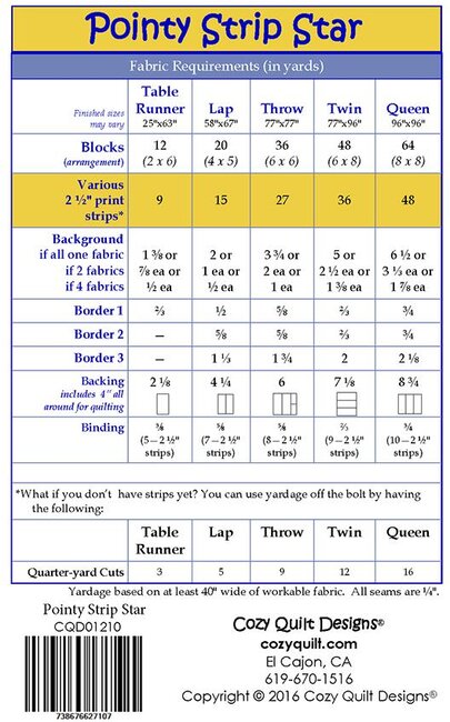 Cozy Quilt Pointy Strip Star - Quilt Pattern - 123Stitch