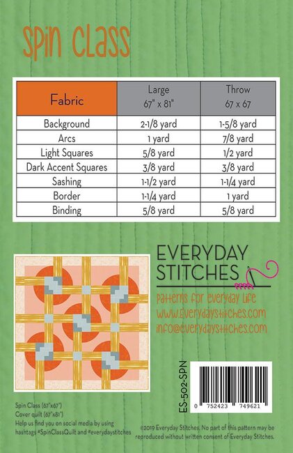 Everyday Stitches Spin Class - Quilt Pattern - 123Stitch