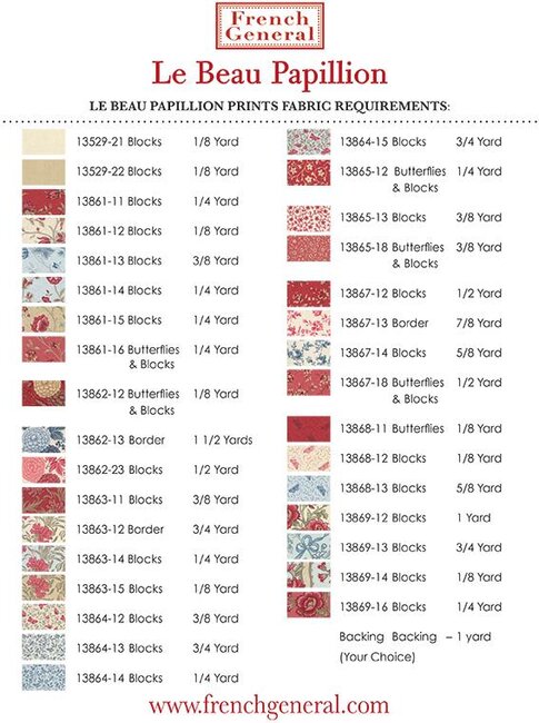 French General Le Beau Papillon - Quilt Pattern - 123Stitch