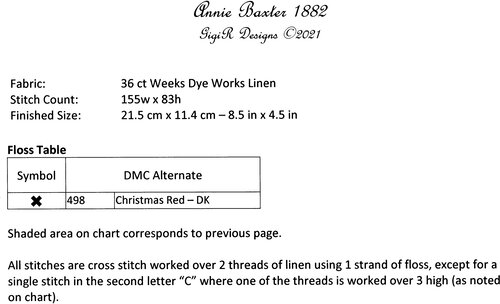 Gigi R Annie Baxter 1882 - Petit Rouge 1 - Cross Stitch Pattern - 123Stitch
