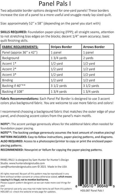 Hunters Design Studio Panel Pals 1 - Quilt Pattern - 123Stitch