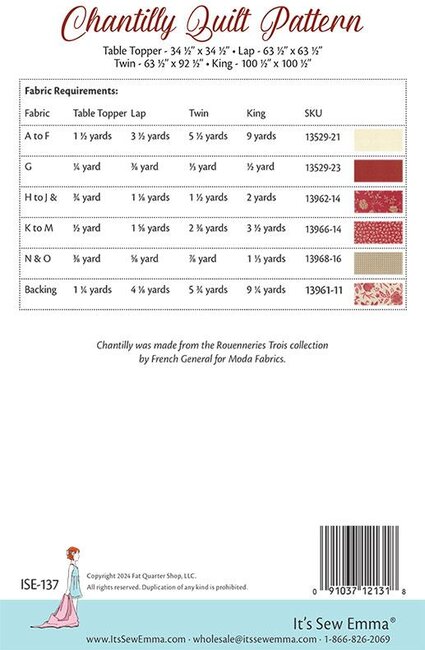 Its Sew Emma Chantilly - Quilt Pattern - 123Stitch
