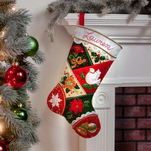 Bucilla Elegant Patchwork Christmas Stocking - Felt Applique Kit 89261E ...