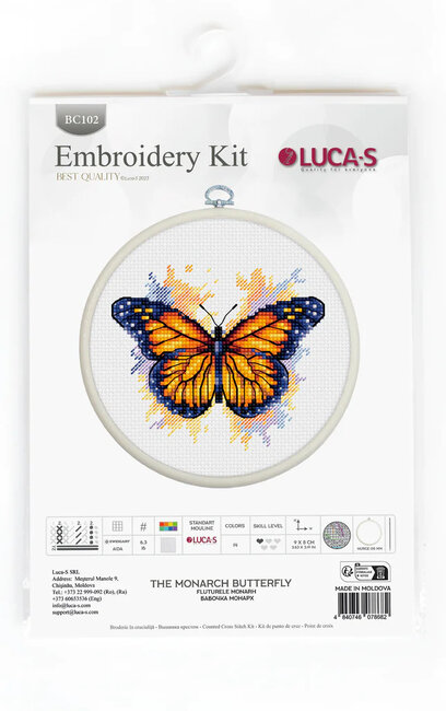 Luca-S The Monarch Butterfly - Cross Stitch Kit with Hoop - 123Stitch