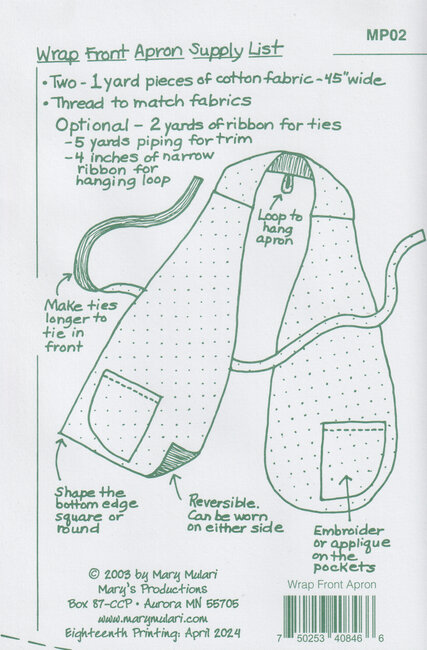 Marys Productions Wrap Front Apron - Quilt Pattern - 123Stitch