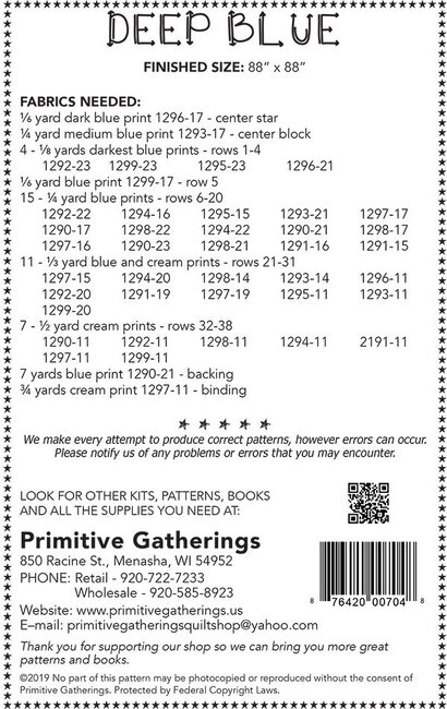 Primitive Gatherings Deep Blue - Quilt Pattern - 123Stitch