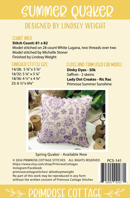 Primrose Cottage Stitches Summer Quaker - Cross Stitch Pattern - 123Stitch