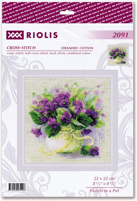Riolis Violets in a Pot - Cross Stitch Kit - 123Stitch