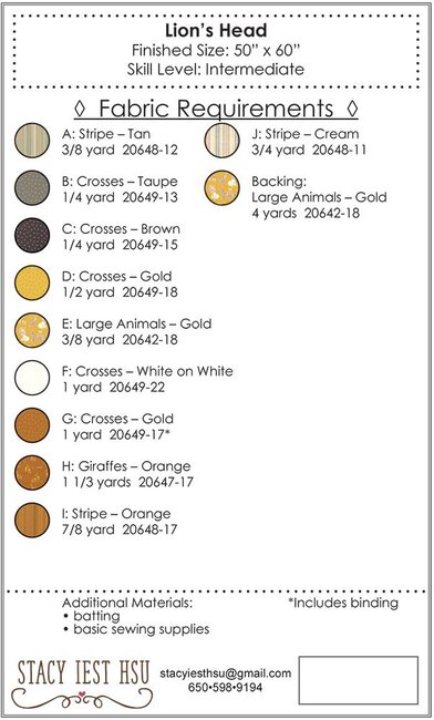 Stacy Iest Hsu Lions Head - Quilt Pattern - 123Stitch