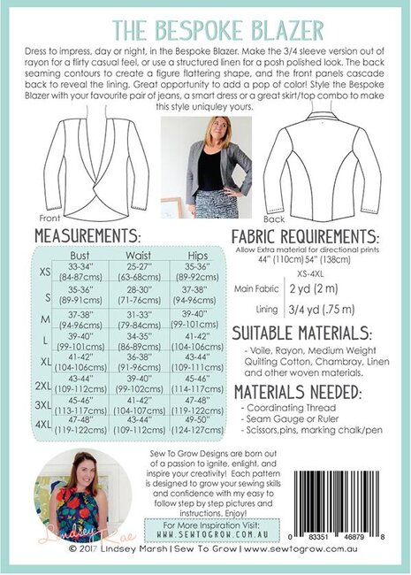 Sew To Grow Bespoke Blazer - Sewing Pattern - 123Stitch