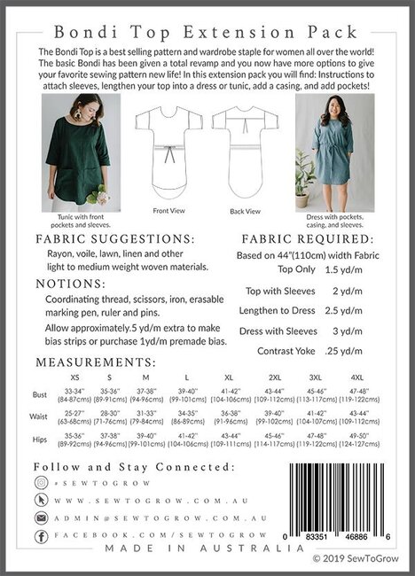 Sew To Grow Bondi Top Extention Pack - Sewing Pattern - 123Stitch