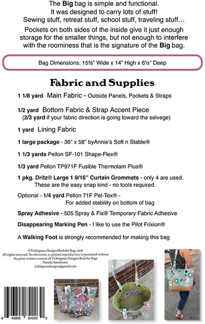 Ticklegrass The Big Bag - Sewing Pattern - 123Stitch