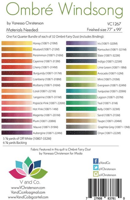 V and Co Ombre Windsong - Quilt Pattern - 123Stitch