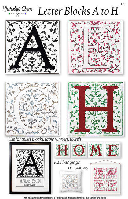 Yesterdays Charm Letter Blocks A to H - Quilt Pattern - 123Stitch