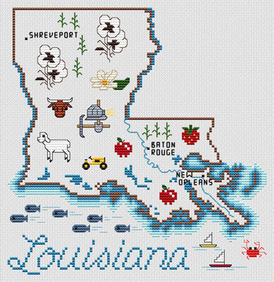 Sue Hillis Louisiana Map - Cross Stitch Pattern - 123Stitch