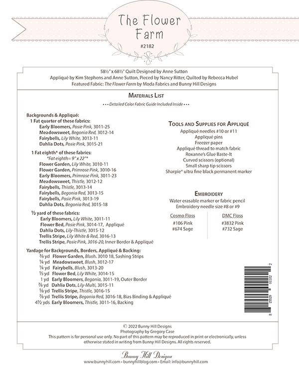 Bunny Hill Designs The Flower Farm BOM/12Mos - Quilt Pattern - 123Stitch