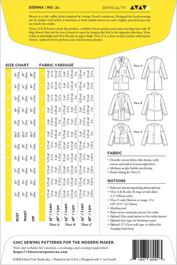 Closet Core Patterns Sienna Maker Jacket - Quilt Pattern - 123Stitch