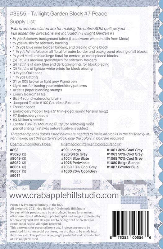 Crabapple Hill Twilight Garden BOM #7 Peace - Quilt Pattern - 123Stitch