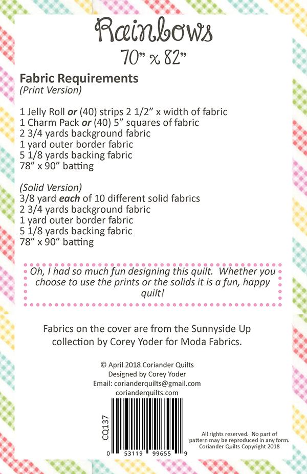 Corey Yoder Coriander Quilts Rainbows - Quilt Pattern - 123Stitch