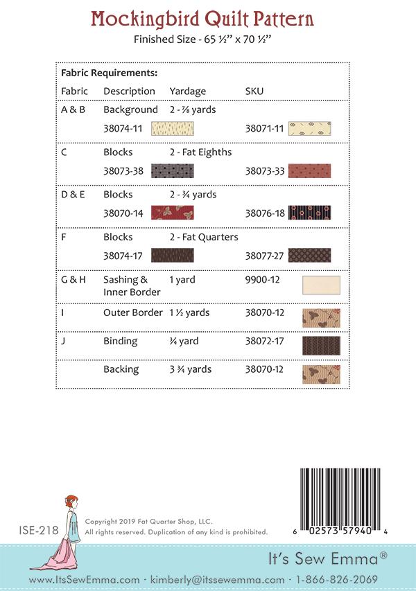 Its Sew Emma Mockingbird - Quilt Pattern - 123Stitch