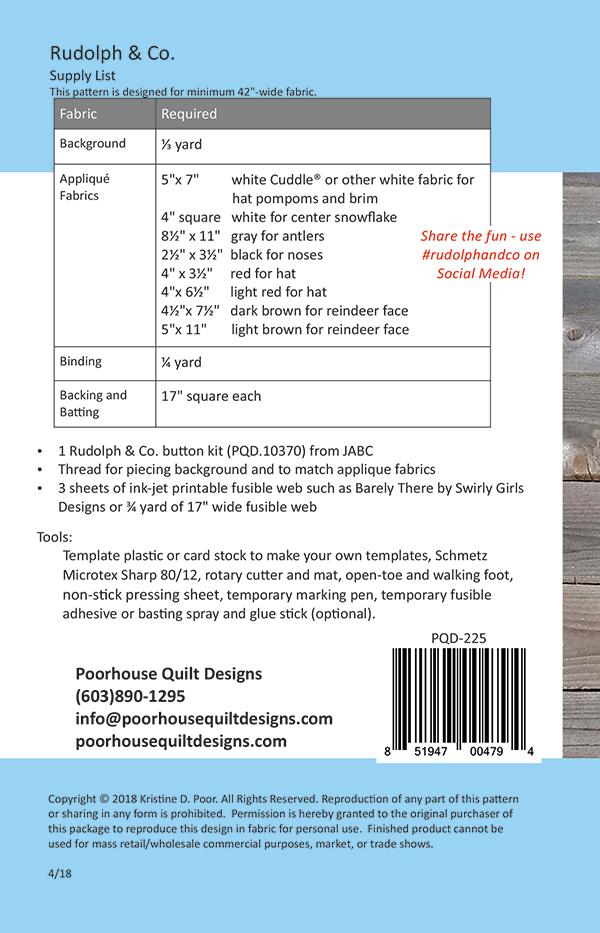 Poorhouse Quilt Design Rudolph and Co - Quilt Pattern - 123Stitch