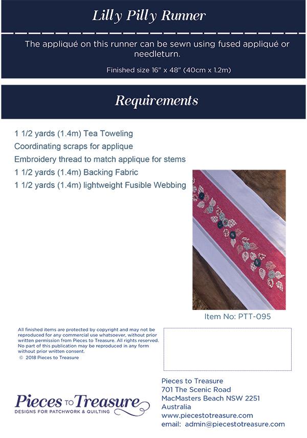 Pieces To Treasure Lilly Pilly Runner - Quilt Pattern - 123Stitch