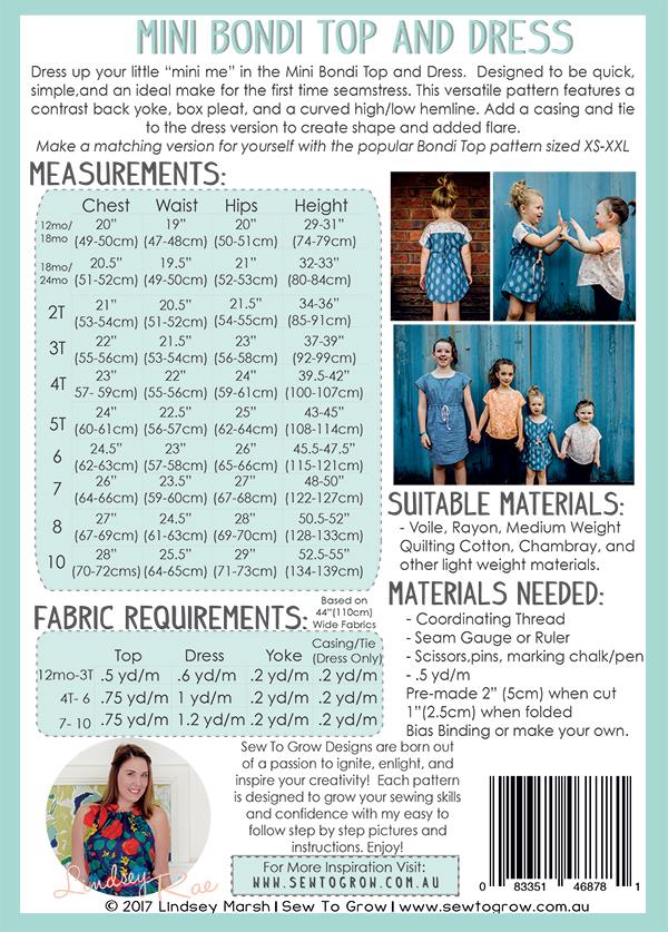 Sew To Grow Mini Bondi Top & Dress - Sewing Pattern - 123Stitch