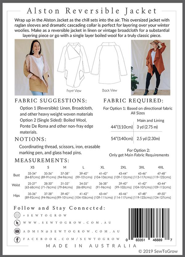 Sew To Grow Alston Reversible Jacket - Sewing Pattern - 123Stitch