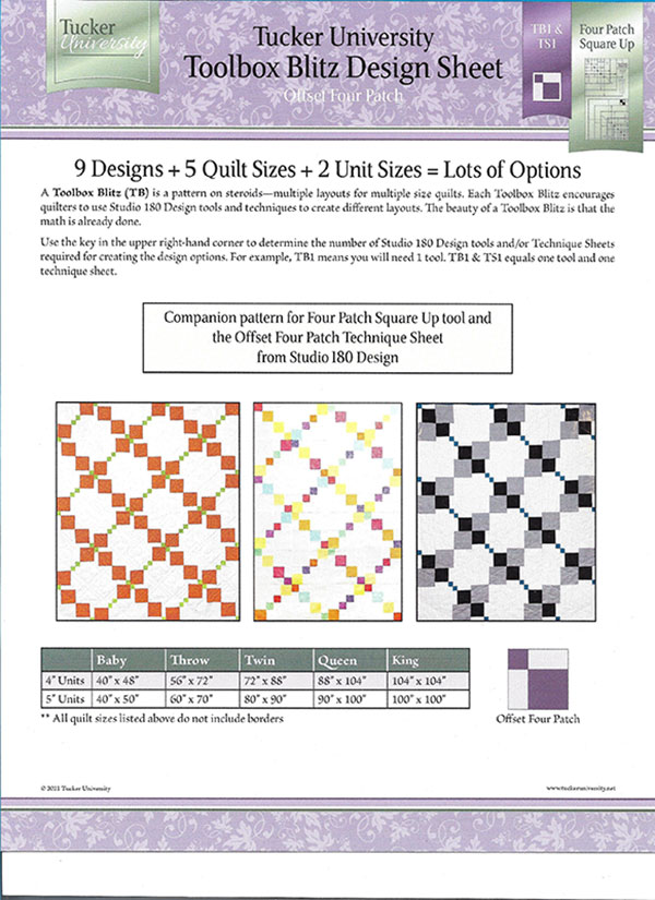 Tucker University, Llp Toolbox Blitz Offset Four Patch - Quilt Pattern ...