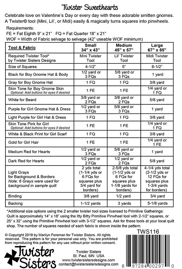 Twister Sisters Twister Sweethearts - Quilt Pattern - 123Stitch