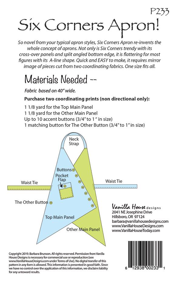 Vanilla House Six Corners Apron - Quilt Pattern - 123Stitch