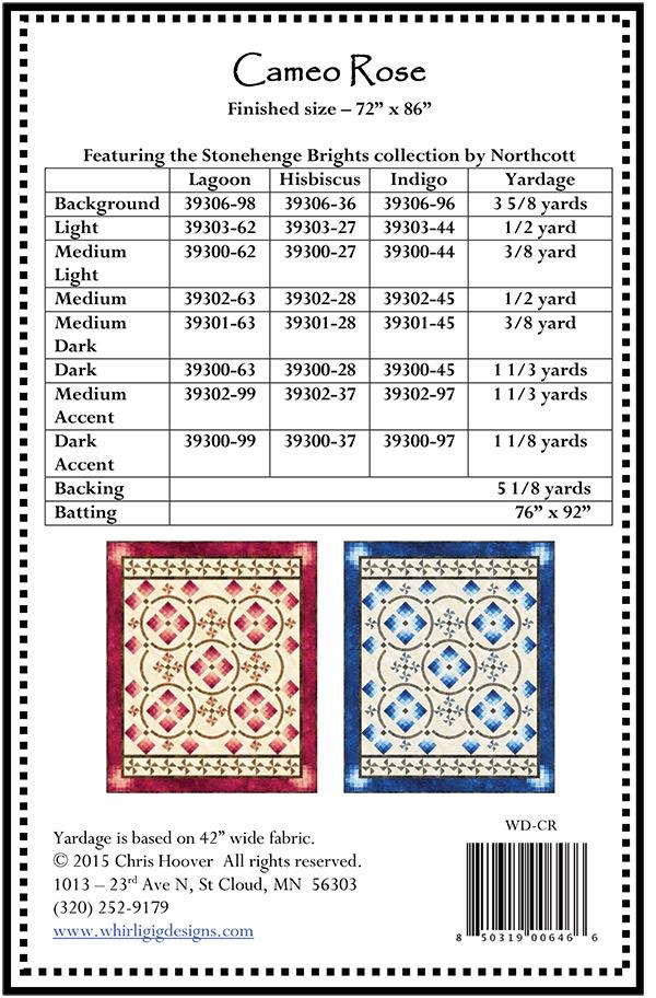 Whirligig Cameo Rose - Quilt Pattern - 123Stitch